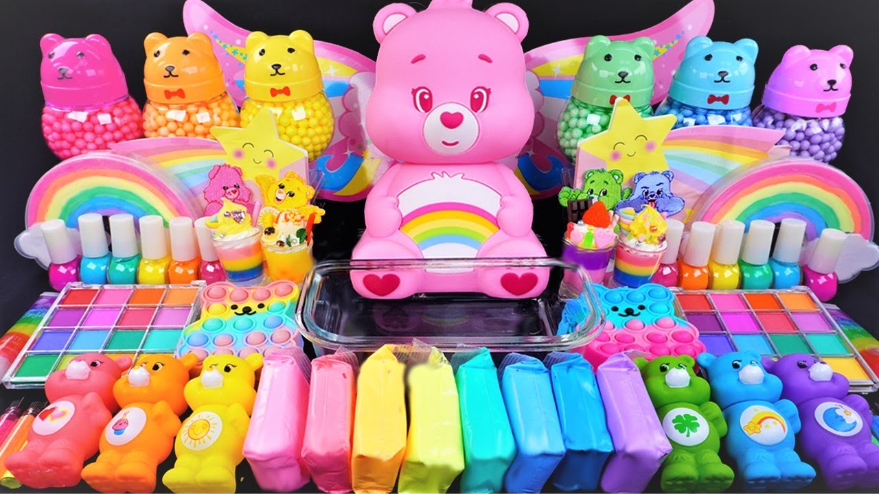 Bear Rainbow Slime Mixing Random Cute, shiny things into slime #ASMR # ...