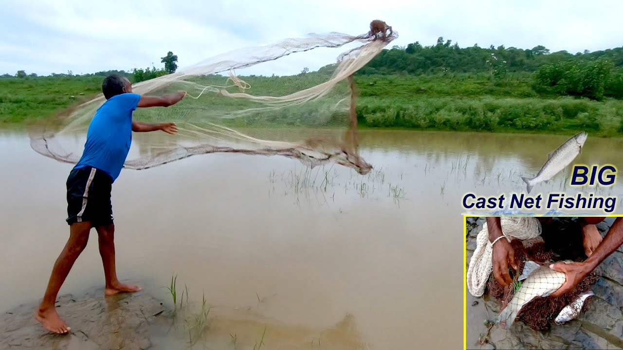 Best Net Fishing || Traditional Cast Net Fishing in local river ...