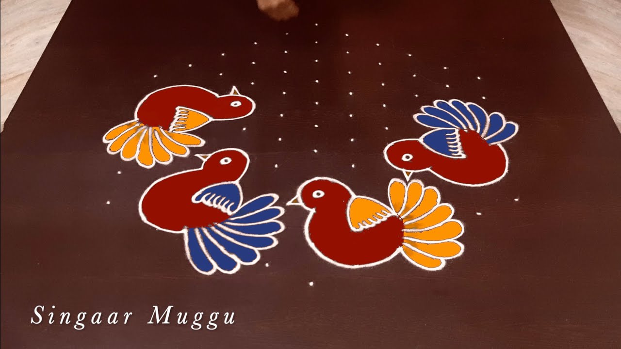 Birds rangoli design 11X6 dots | Birds muggulu | Paravai kolam ...