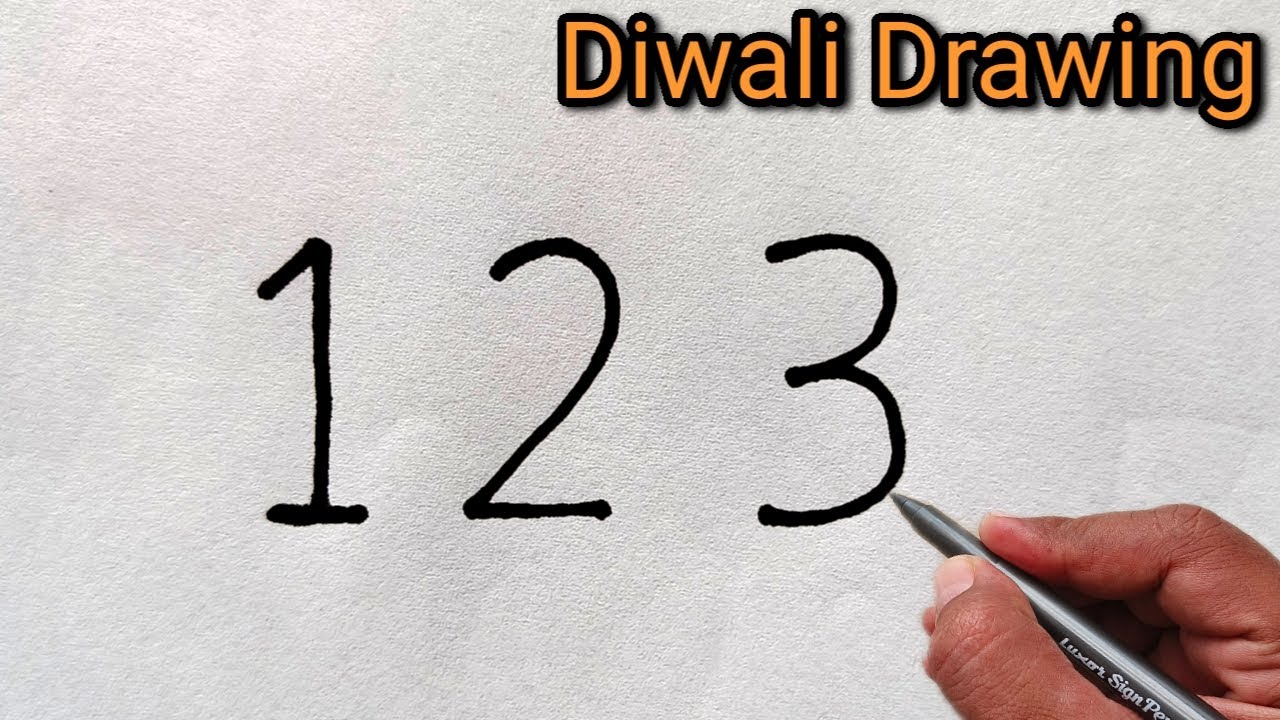 How to draw beautiful drawing from 123 number | Diwali Drawing | Easy ...