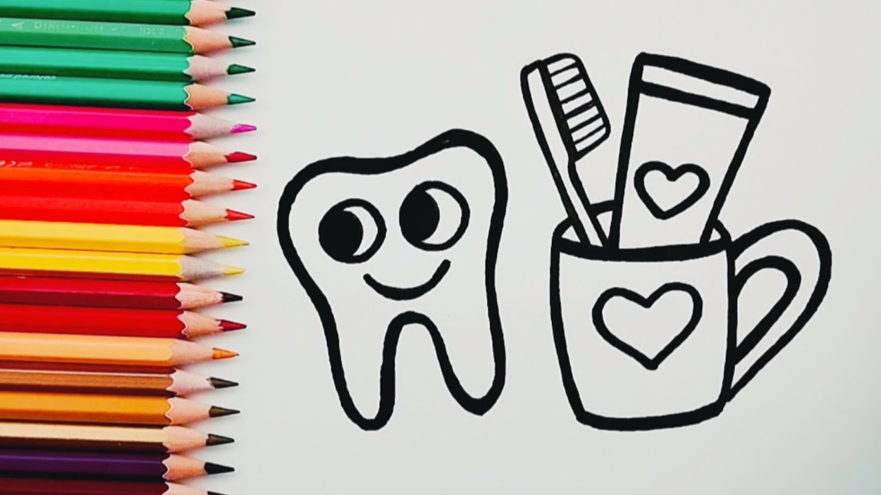 The fastest way to draw and color toothpaste and toothbrush - YouTube