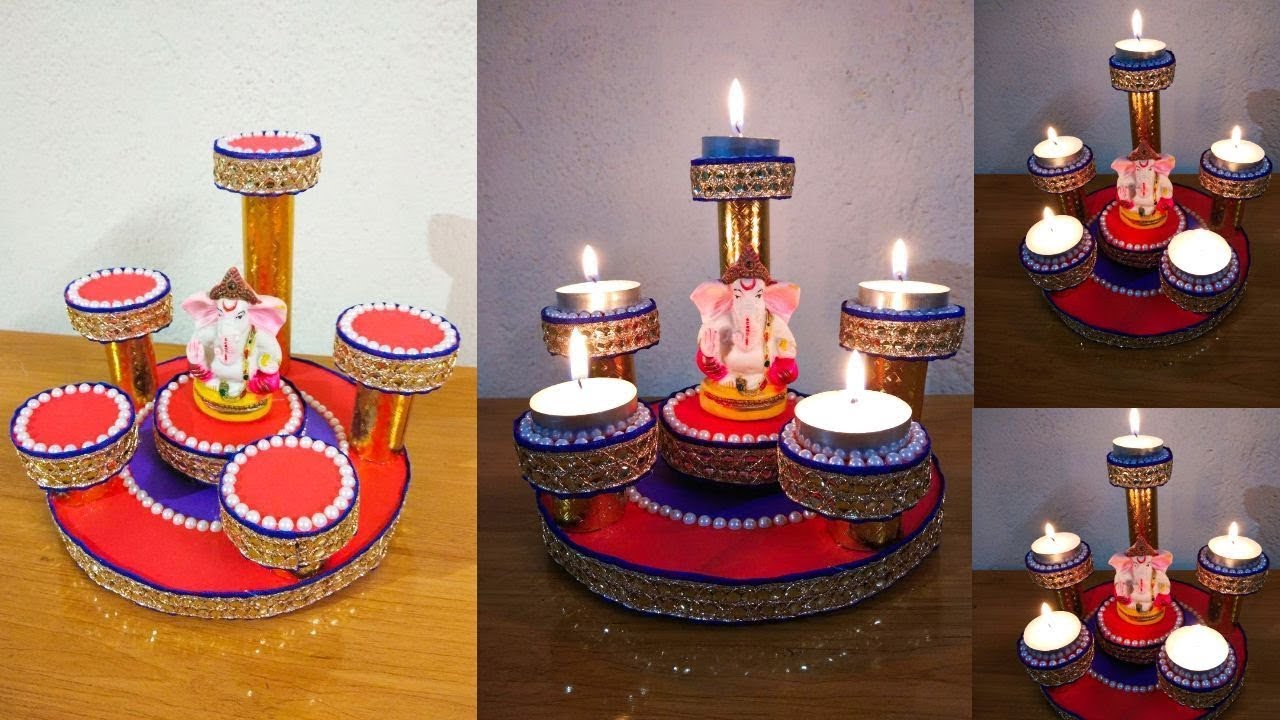 Diwali Diya Stand Decoration Making - Diya Stand Making from Card board ...