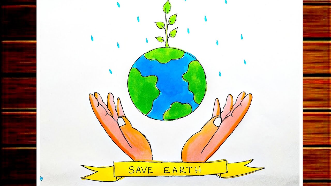 Earth Day Drawing|Save Earth Poster Making|Mother Earth Drawing|Save ...