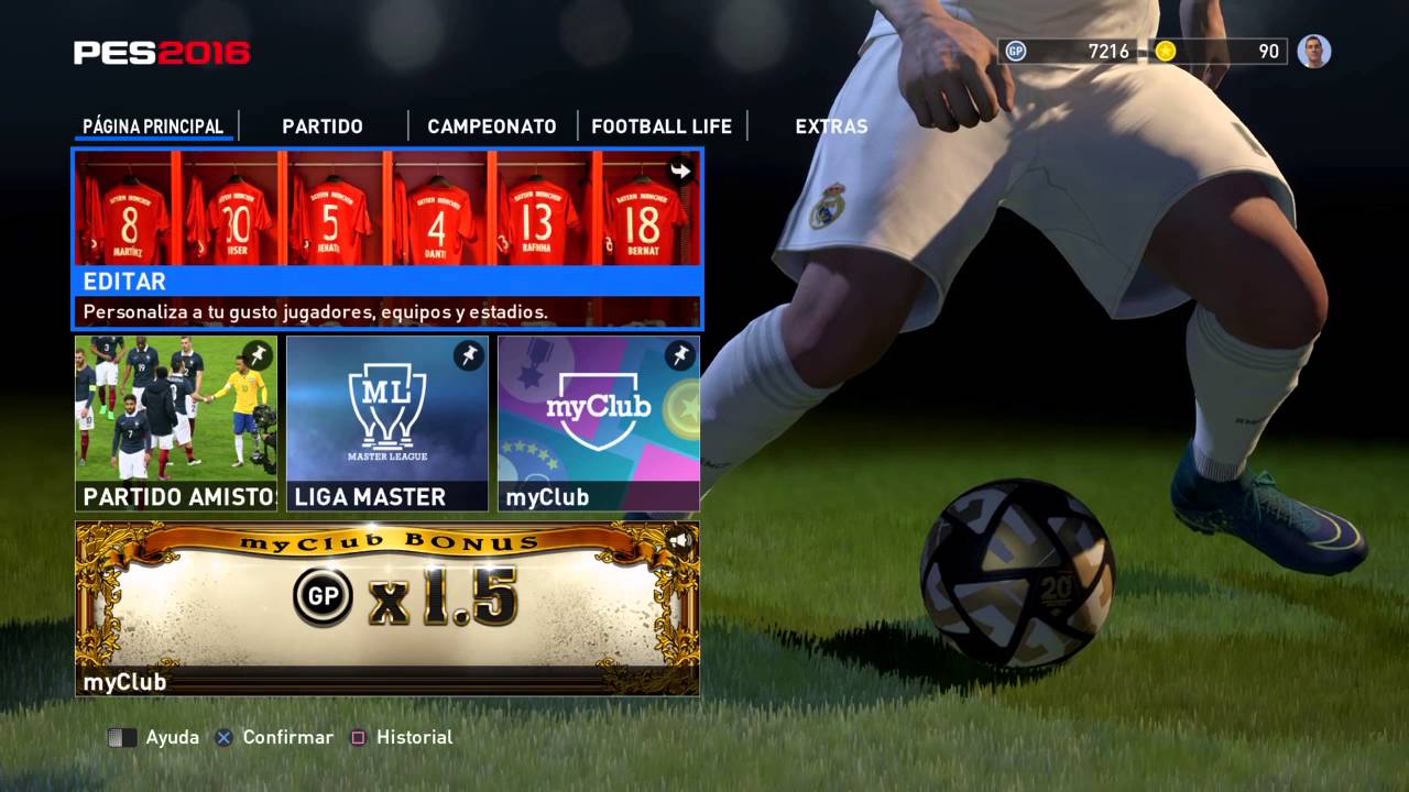 PES 2016 | MENÚS Y EQUIPOS - YouTube