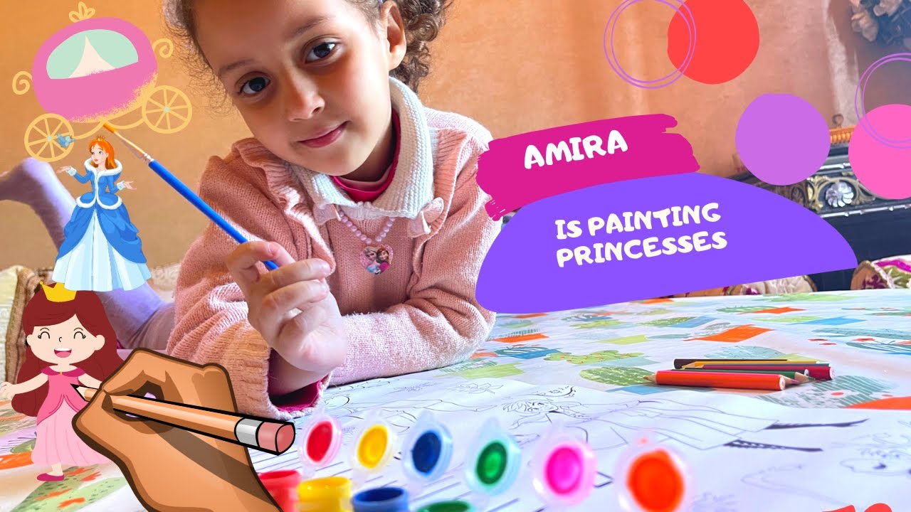 Amira is pretend play with drawing with kids painting princesses of ...