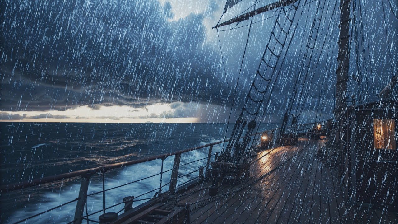 Rain at sea on a small boat - Relax with waves and thunder sounds - YouTube
