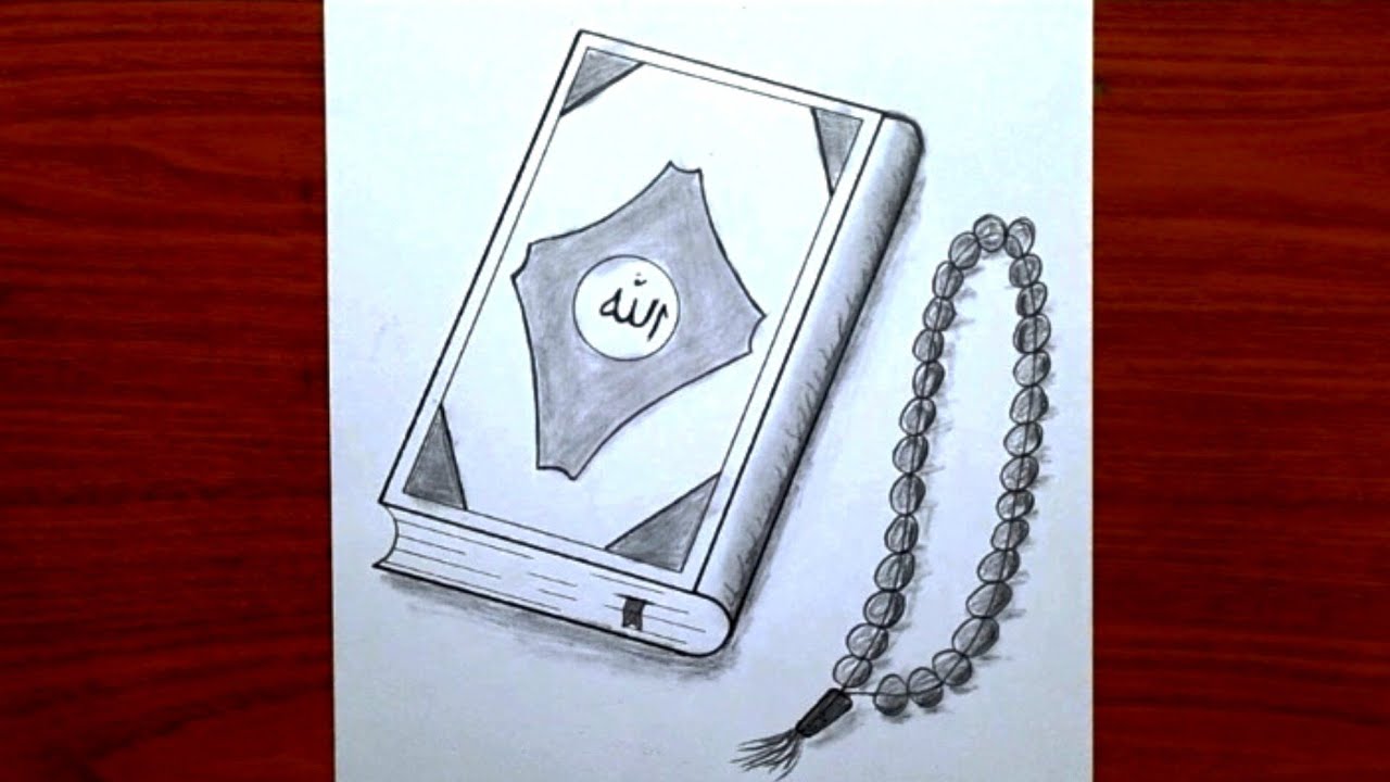 How to Draw a Quran with Tasbeeh - pencil sketch - Beautiful Quran ...