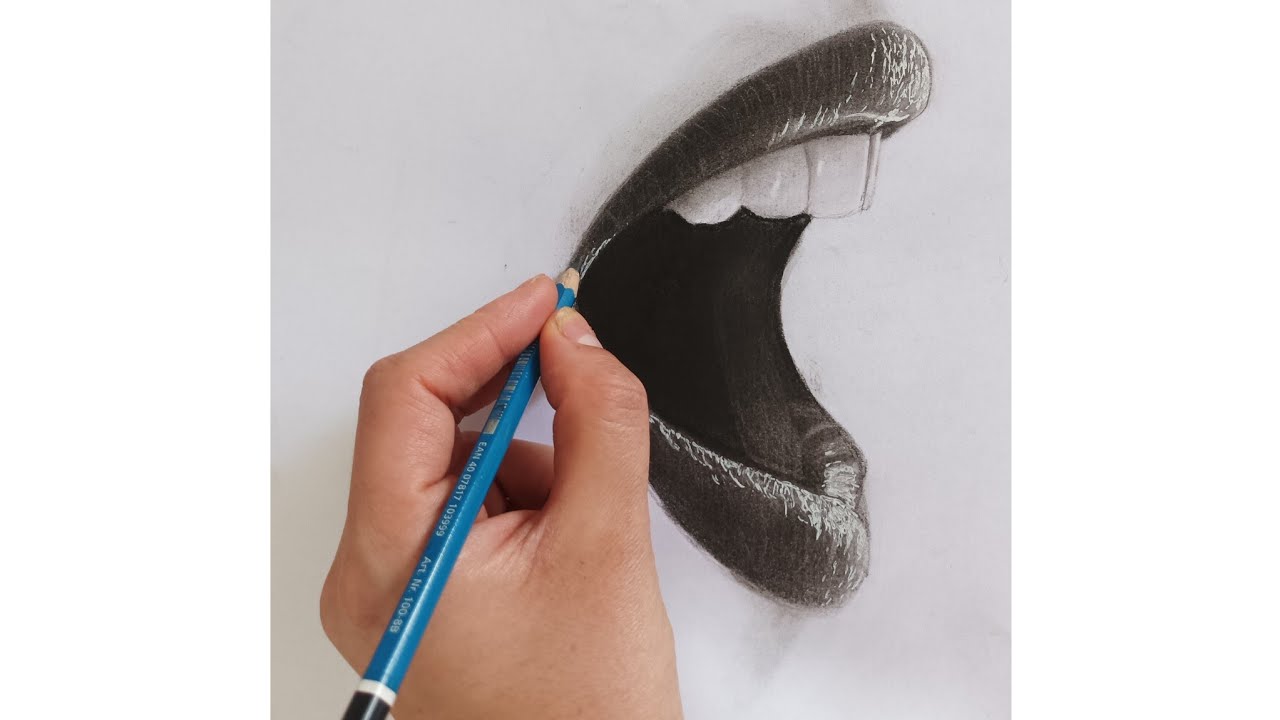 how to draw hyper realistic lips from the side _ face drawing tutorial ...