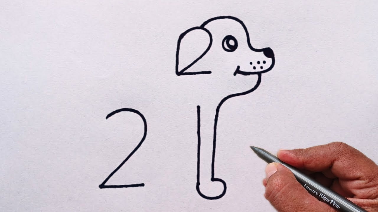 How to draw cute dog from number 212 | Easy dog drawing tutorial | dog ...