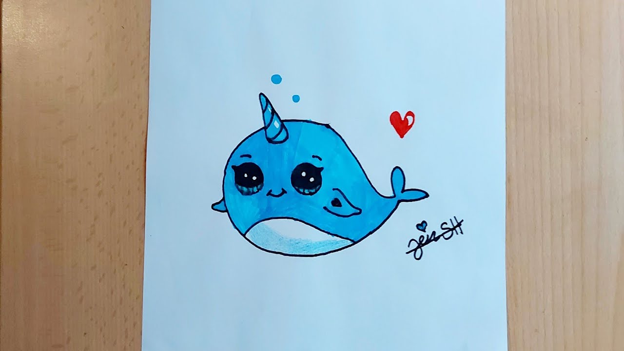 How to draw a cute Narwal || Draw a cute Narwal easy - YouTube