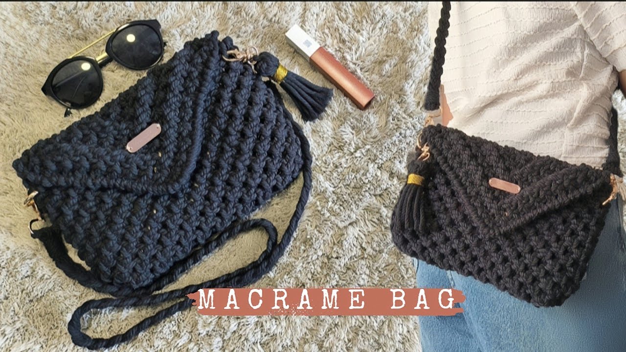 Diy macrame bag black series || Macrame sling bag || macrame tutorials - YouTube