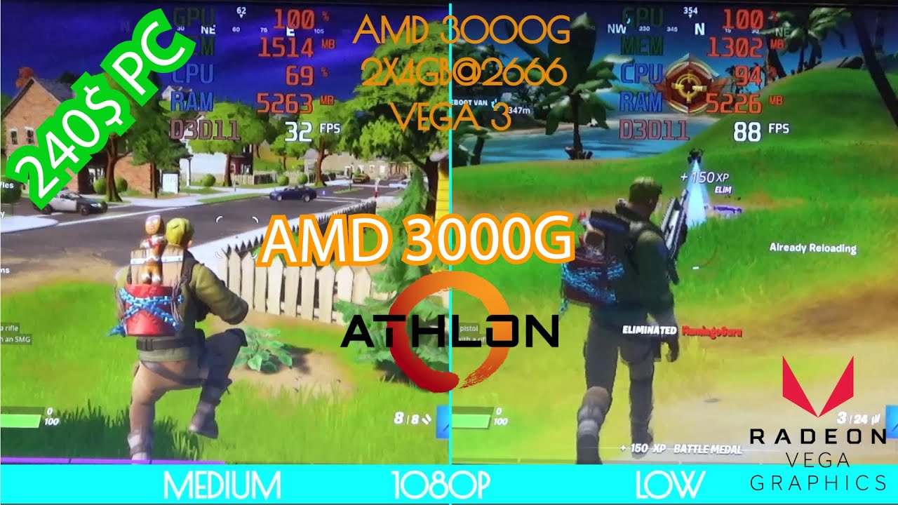 AMD Athlon 3000G Fortnite Battle Royale FPS test Cheapest New Gaming PC ...