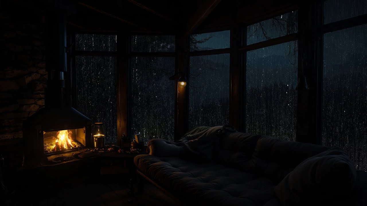 Sleep & Relaxation in a Rainy Cabin with Fireplace & Cozy Rain Ambience ...