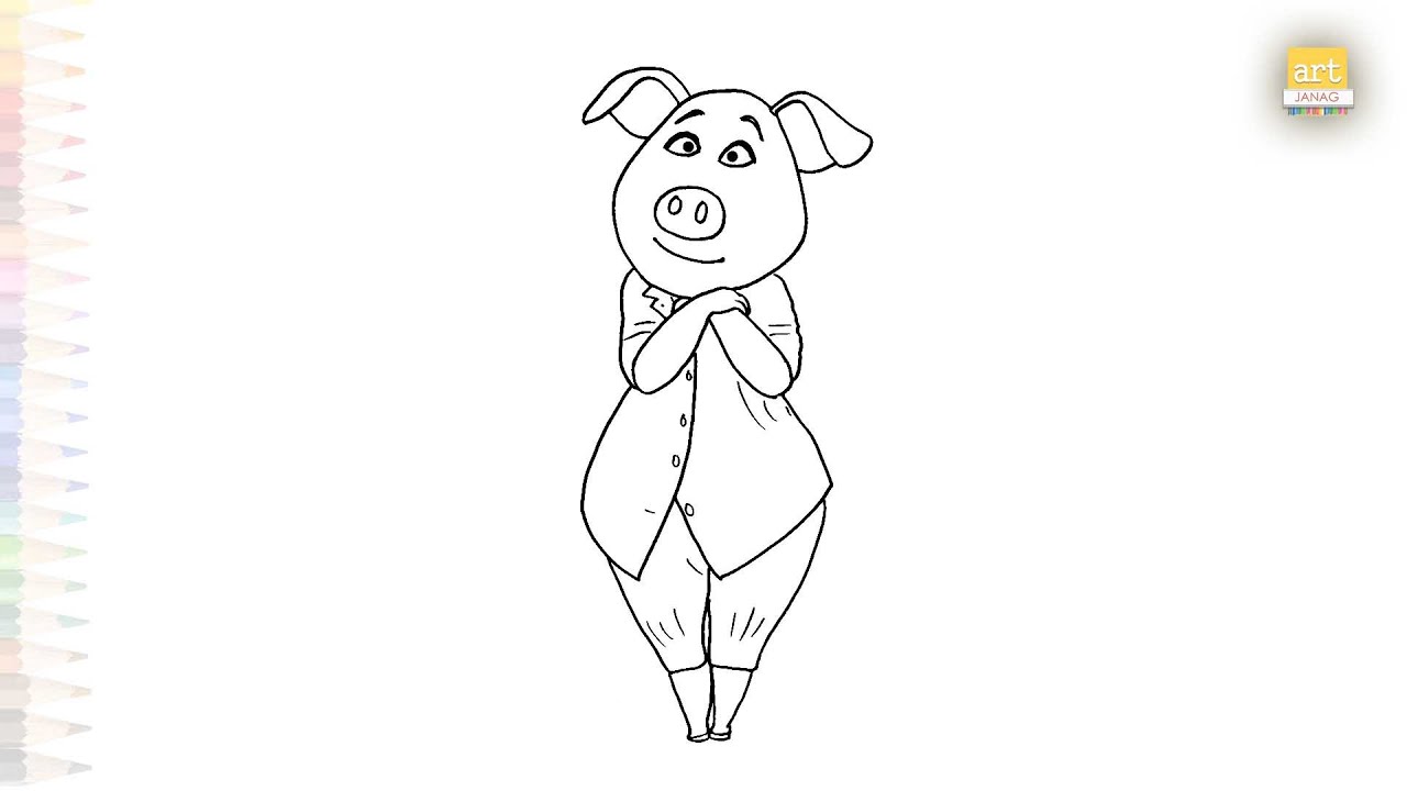SING2 drawing easy | Comedy sketches | How to draw A SING2 pig step by ...
