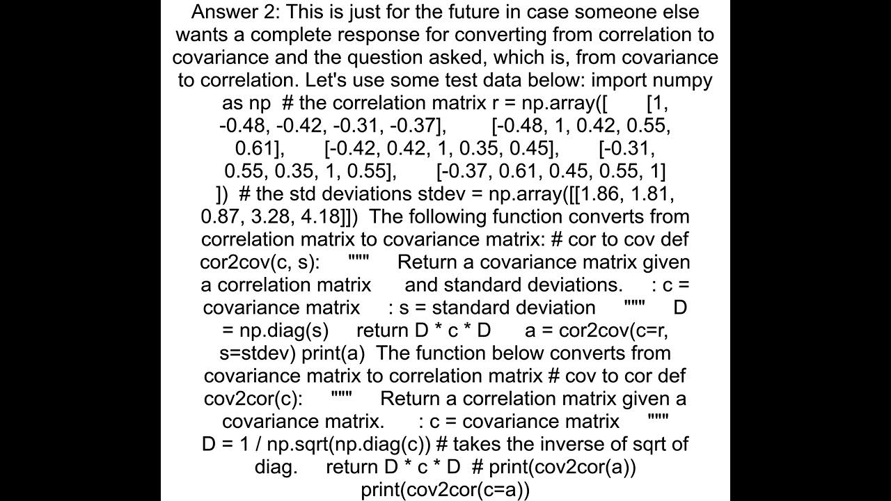 Error converting covariance to correlation using scipy - YouTube