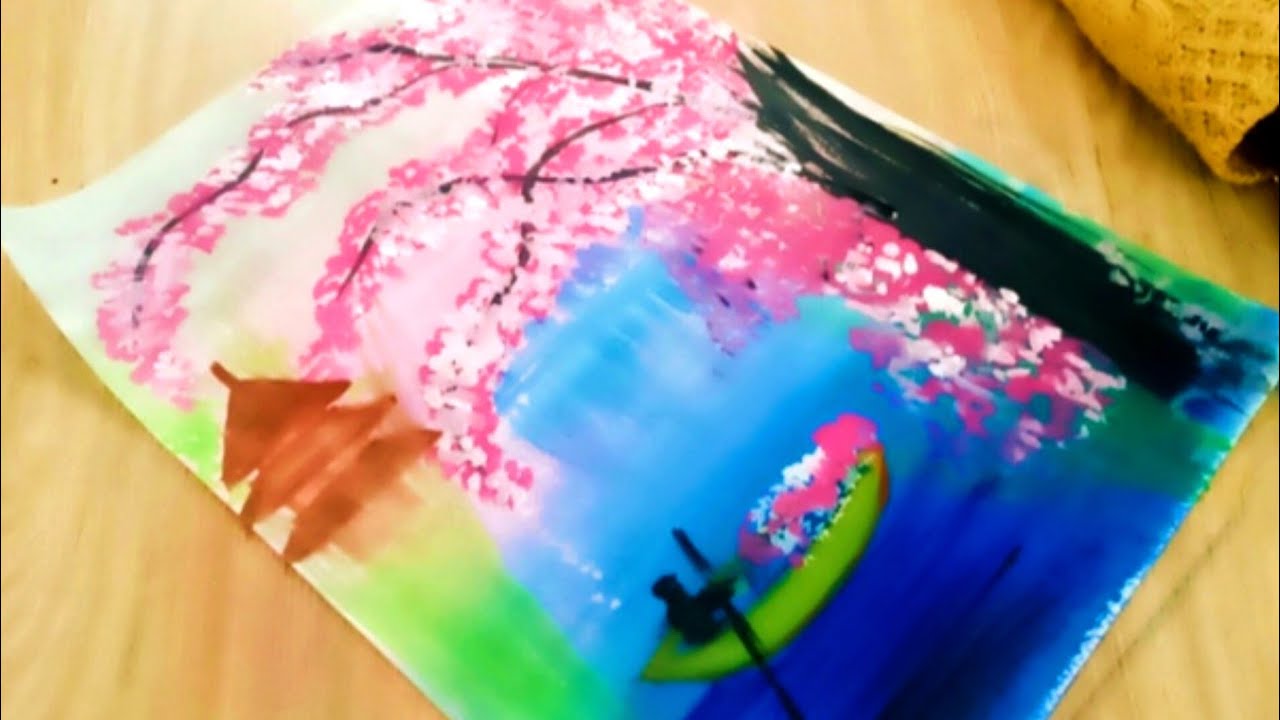 How to learn|Cherry blossom painting | spring season painting | step by ...