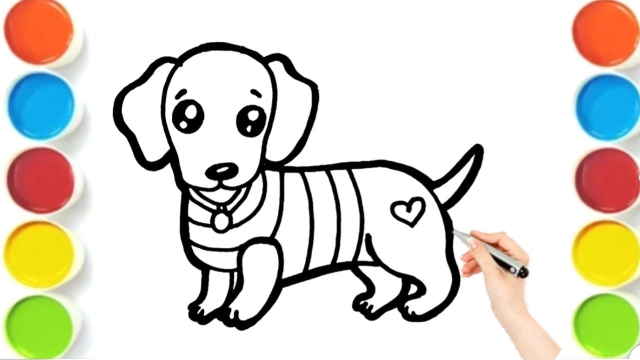 How to draw a cute and easy Dog drawing, painting and coloring for kids ...