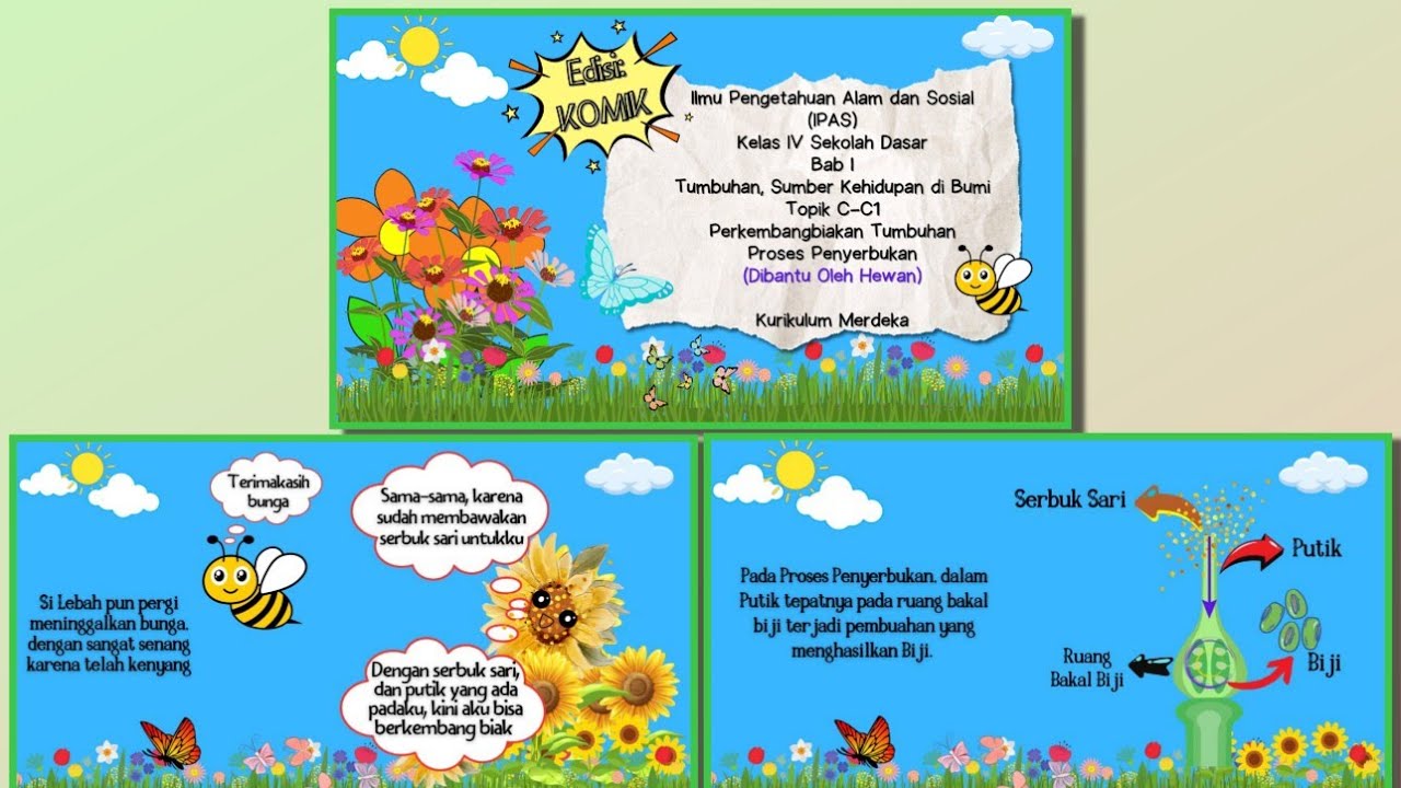 Komik "Proses Penyerbukan Dibantu Oleh Hewan" | IPAS - 4 SD | Kurikulum ...