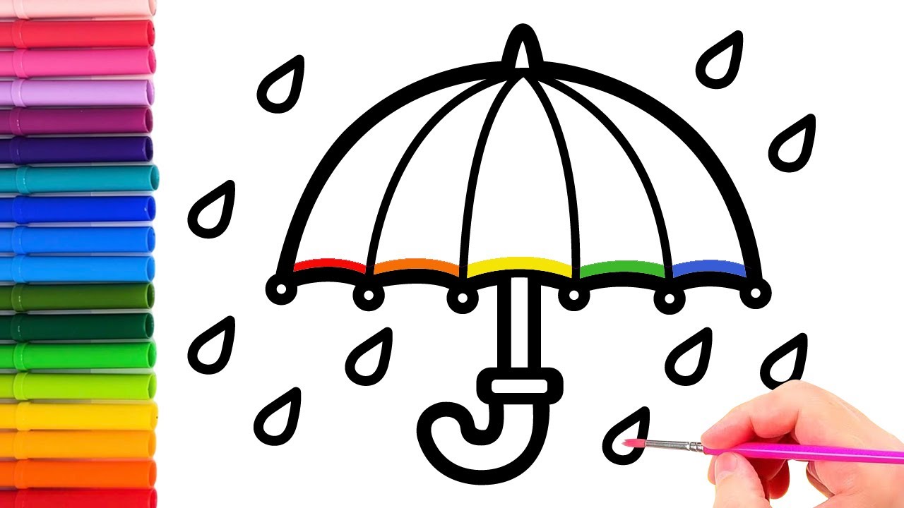 How to Draw Umbrella for Kids? Umbrella Drawing with Rainbow Colors for ...