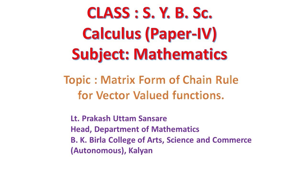 S.Y.B.Sc(Matrix Form of Chain Rule) - YouTube