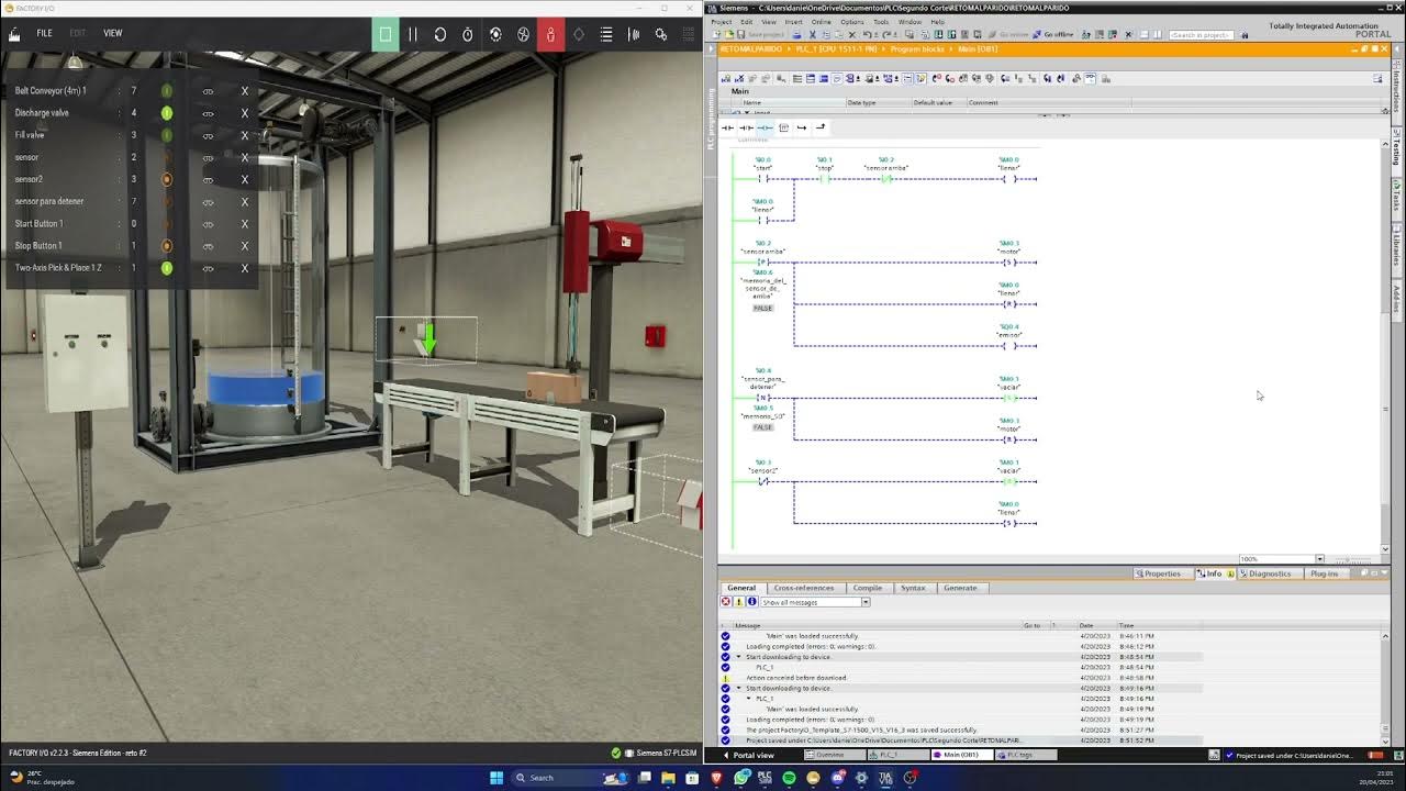 Llenado de botellas con TIA PORTAL y FACTORY IO - YouTube