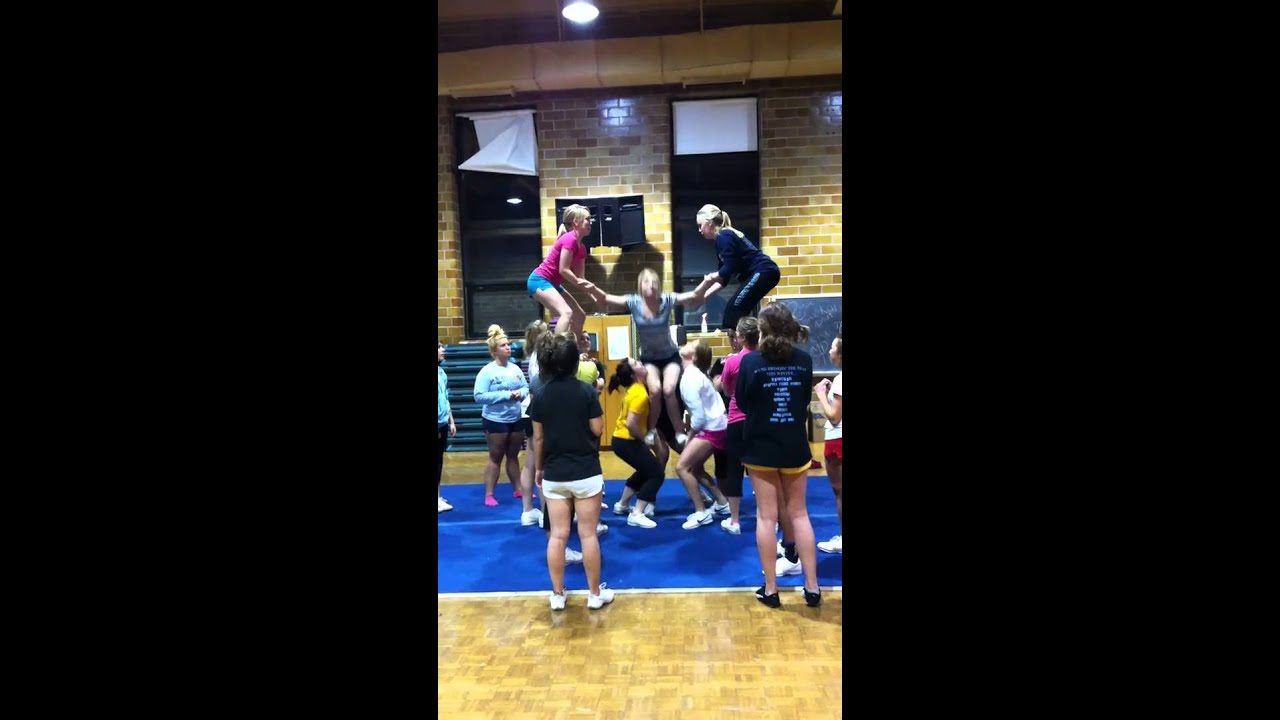 UMD Cheer Back Tuck to High Split Stunt - YouTube