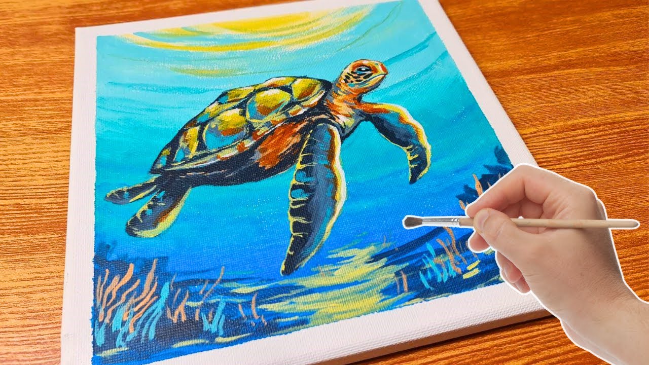 How to Draw a Tropical Sea Turtle Painting I Acrylic Painting for ...