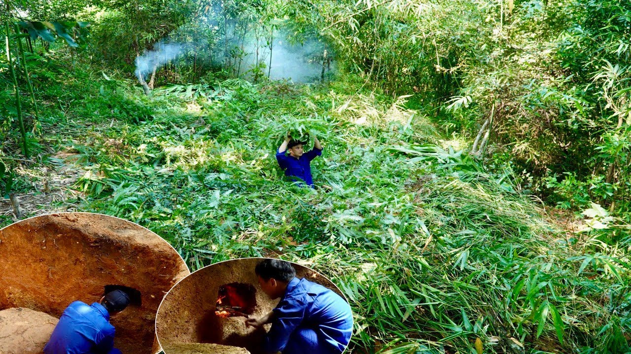 Digging a bunker alone to make a warm and private shelter | Full video ...