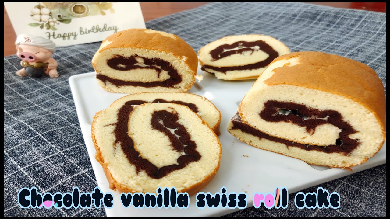 Cách làm bánh cuộn Chocolate vani/Chocolate Vanilla Swiss Roll Cake ...
