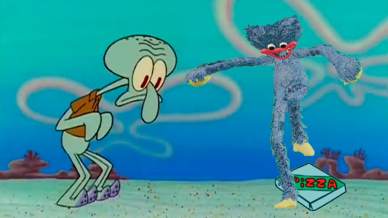 Squidward trying to get a pizza from Huggy Wuggy - YouTube