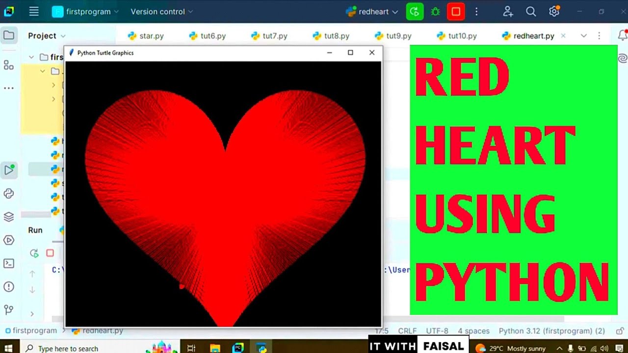 Red Heart Shape Pattern Using Python Turtle Graphics | How To Use ...
