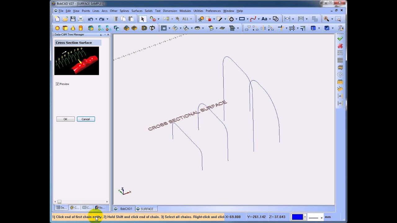 cross sectional surface BobCAD V27 - YouTube