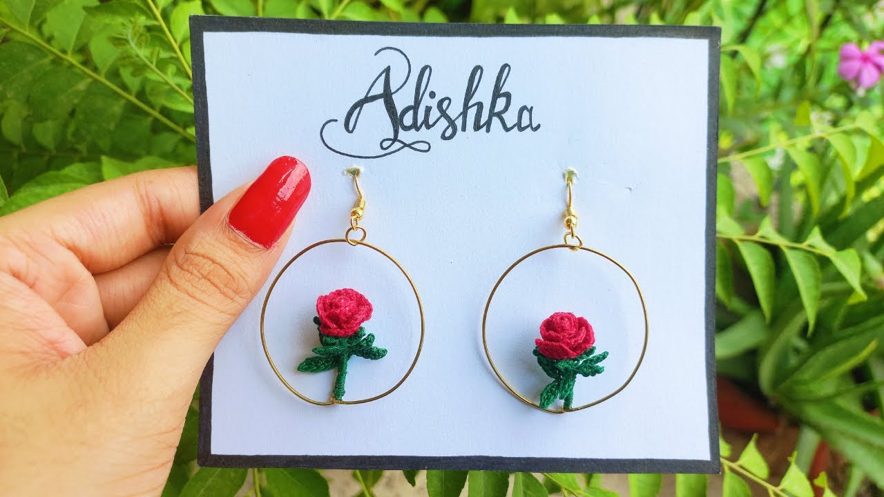 HOW TO MAKE BEAUTIFUL CROCHET ROSE FLOWER HOOP EARRINGS | DIY Jewellery ...