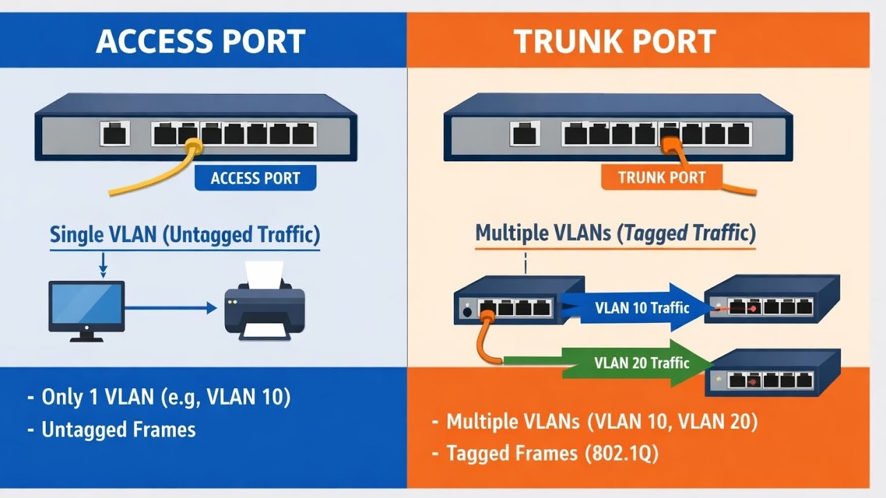 Access Port Vs Trunk Port - YouTube