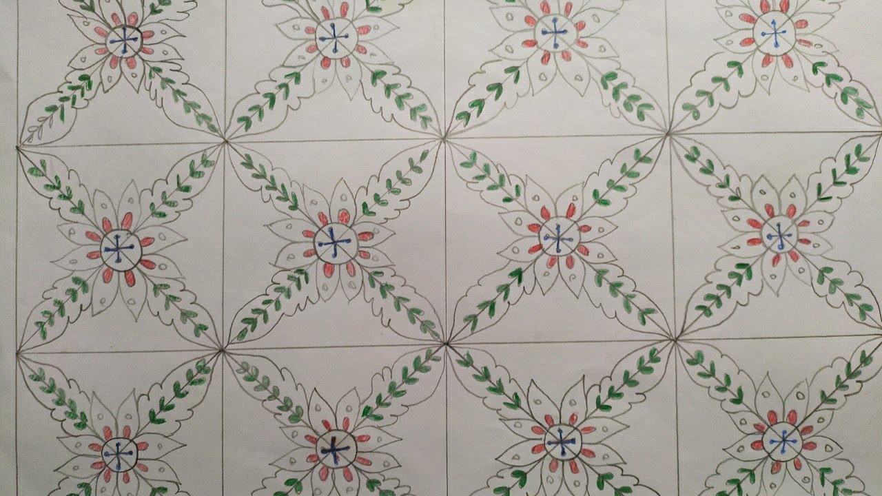 Nokshi Katha /New nokshi Katha design drawing tutorial (19)সহজভাবে ...