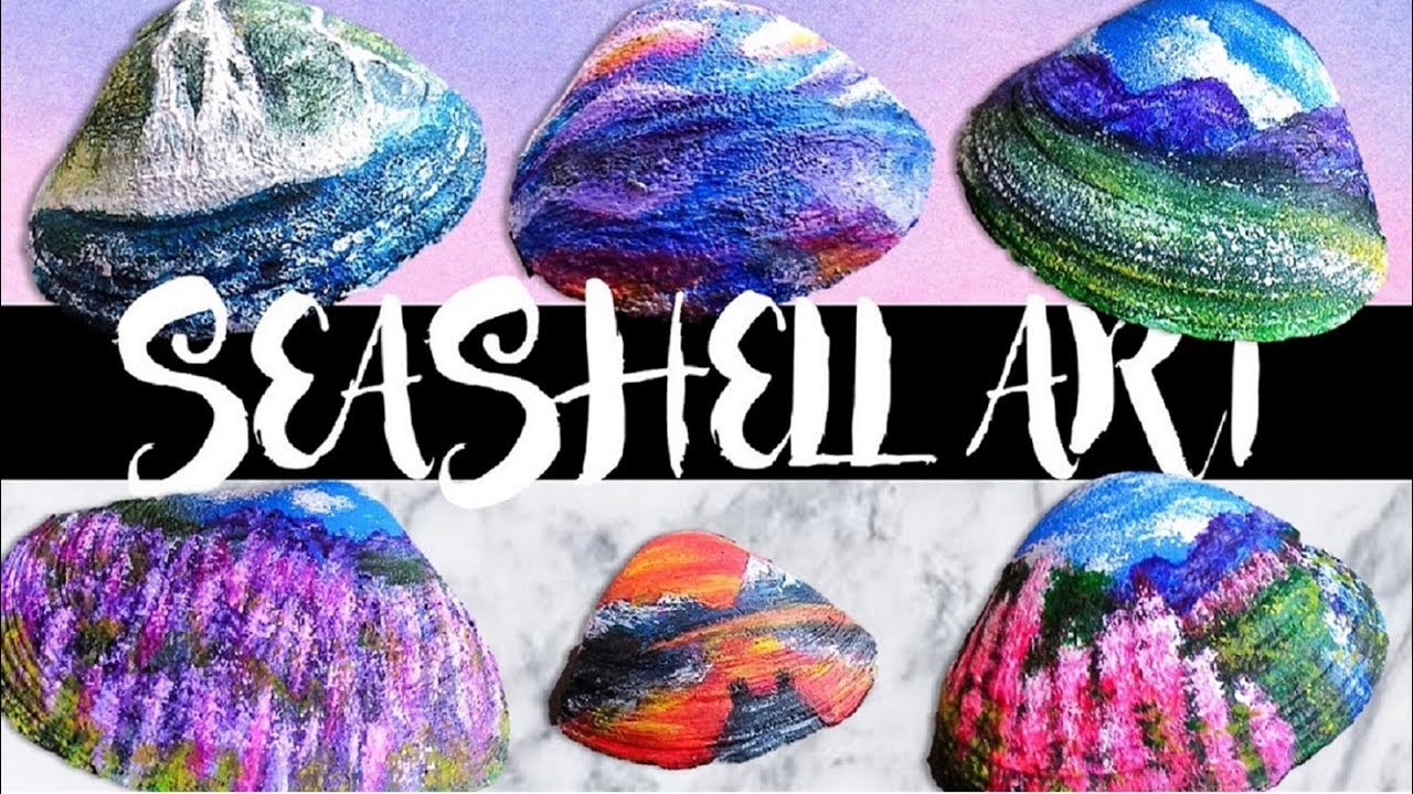 🖌 SEASHELL ART | 5 DIY Acrylic Paint Designs | tiffynyyi - YouTube