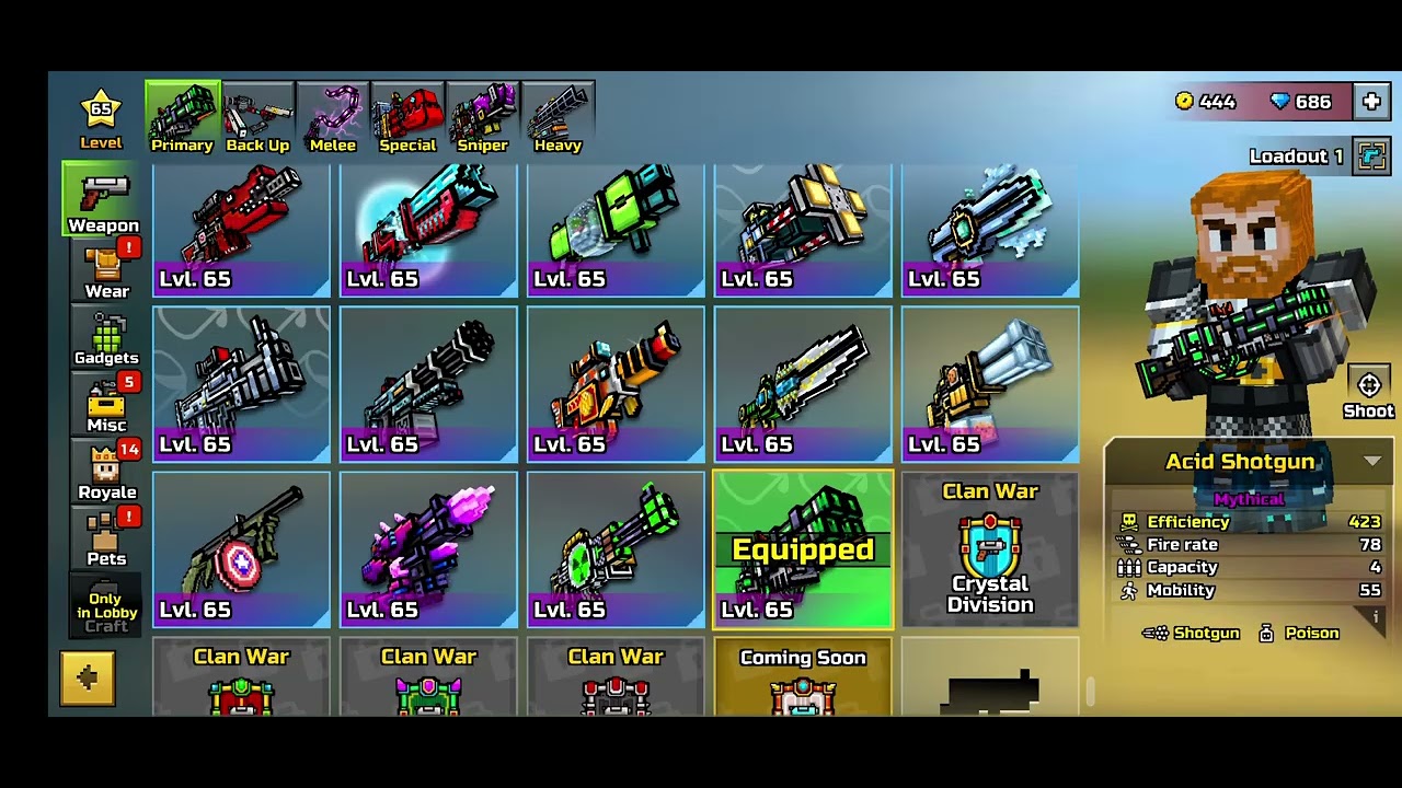 Pixel gun 3d All back up weapons i have ( at lvl 65) part 1 - YouTube