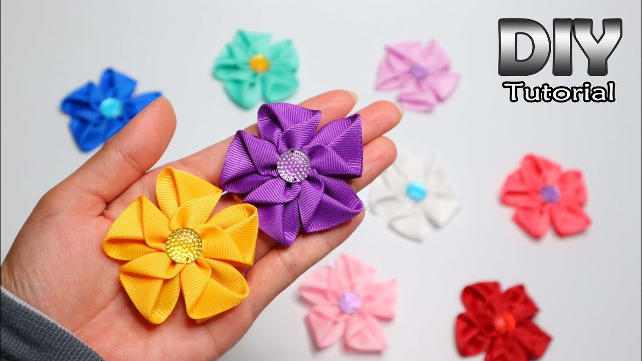 Diy Tutorial Kanzashi Flower For Beginner Grosgrain Ribbon Youtube