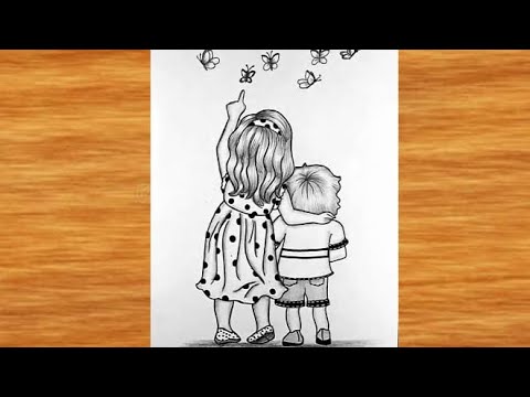 How to draw A brother and sister drawing with butterflys||Brother ...
