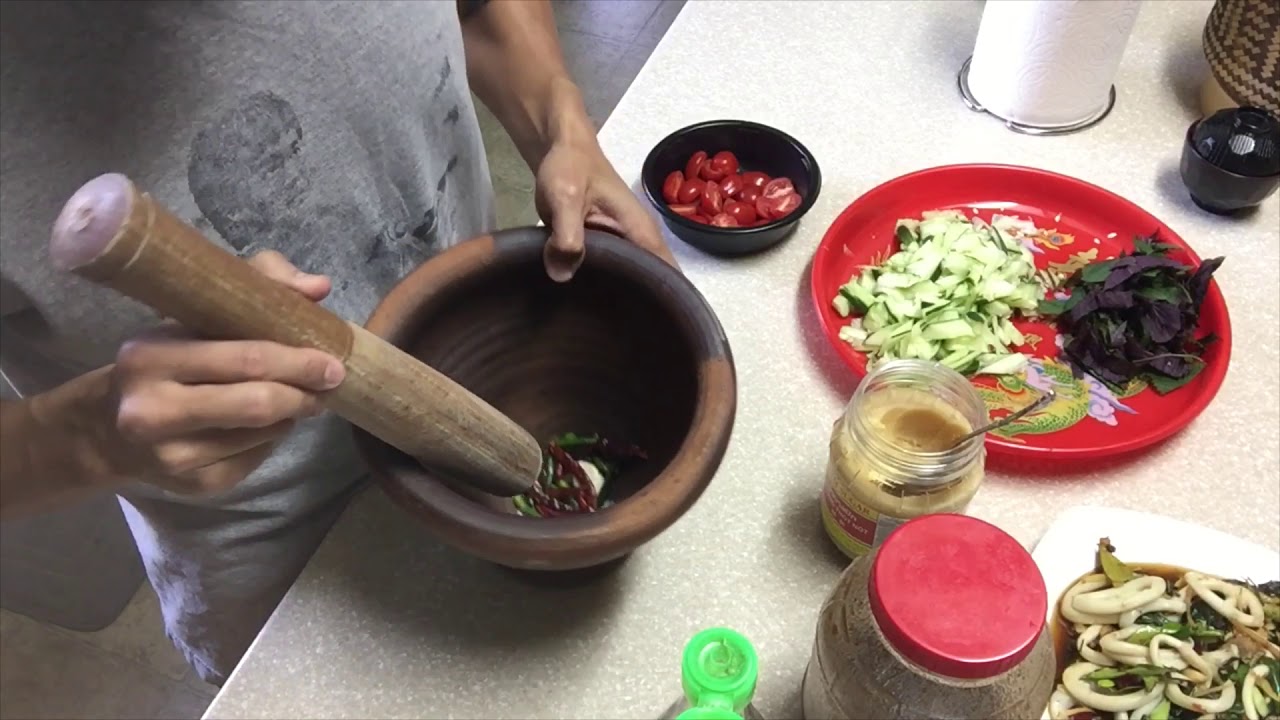 Cucumber salad tum mak thangThai Laos khmu foods - YouTube