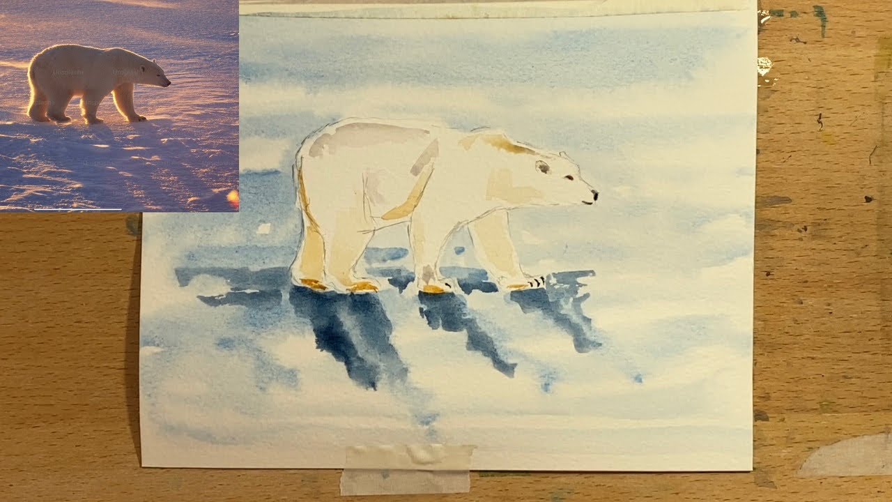 how to paint a polar bear on snow with watercolour - YouTube