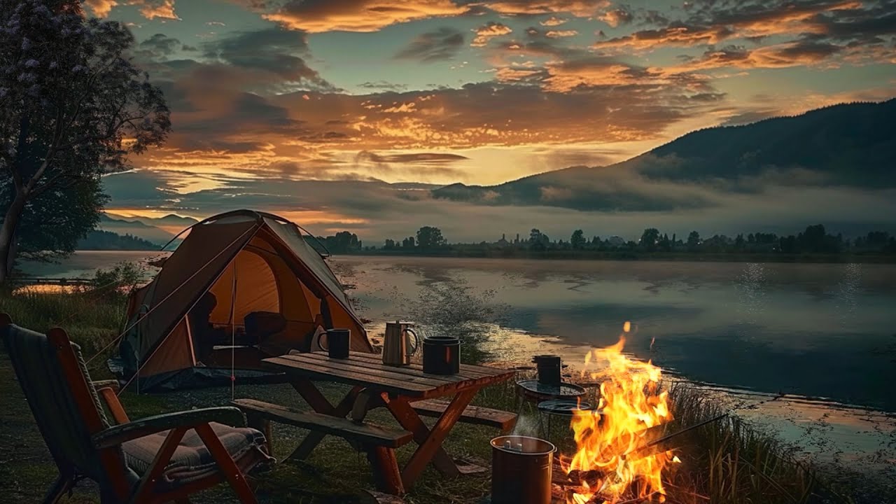 Beautiful Sunset Scenery - Evening Camping by the Campfire for Deep ...