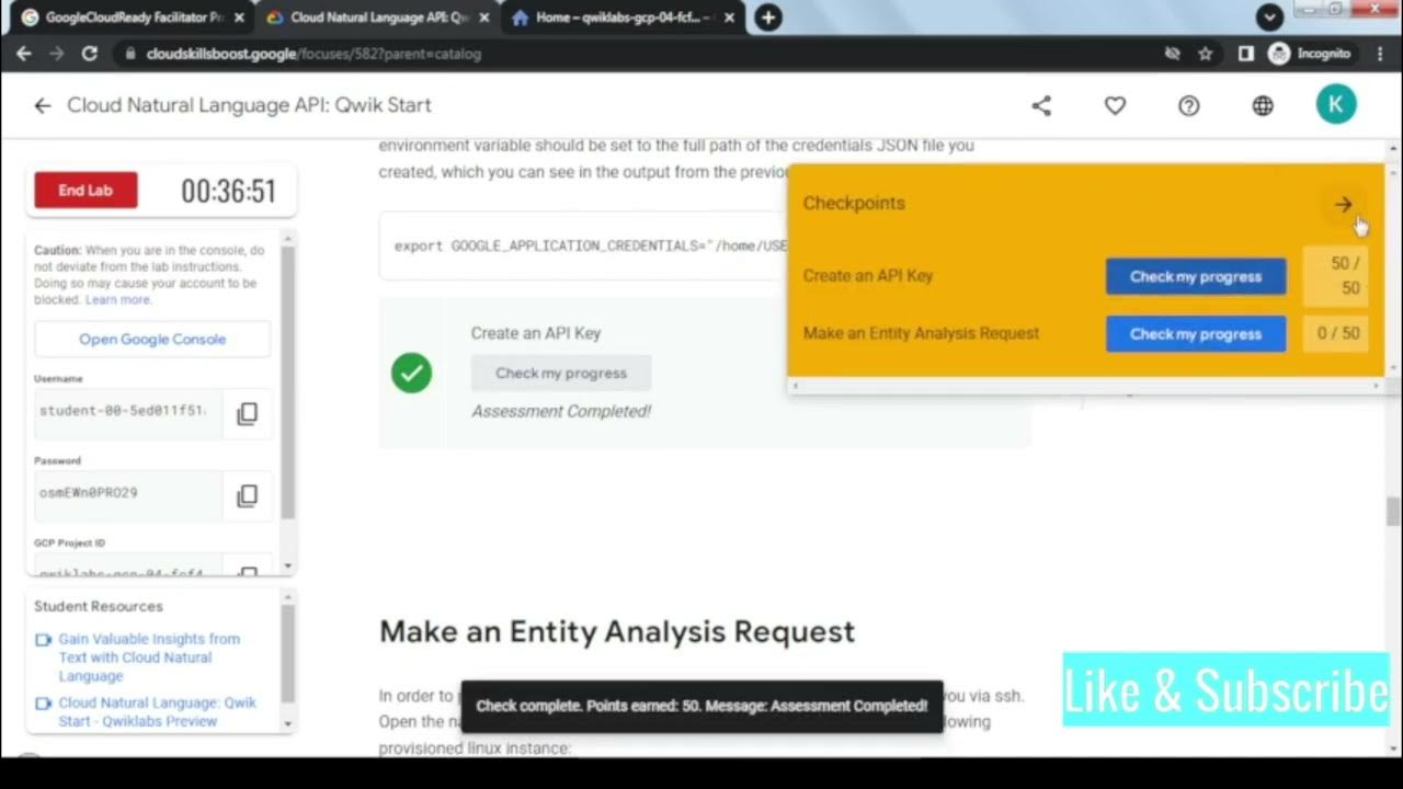 Cloud Natural Language API Qwik Start GSP097 | GoogleCloudReady Facilitator Program | Qwik lab ...
