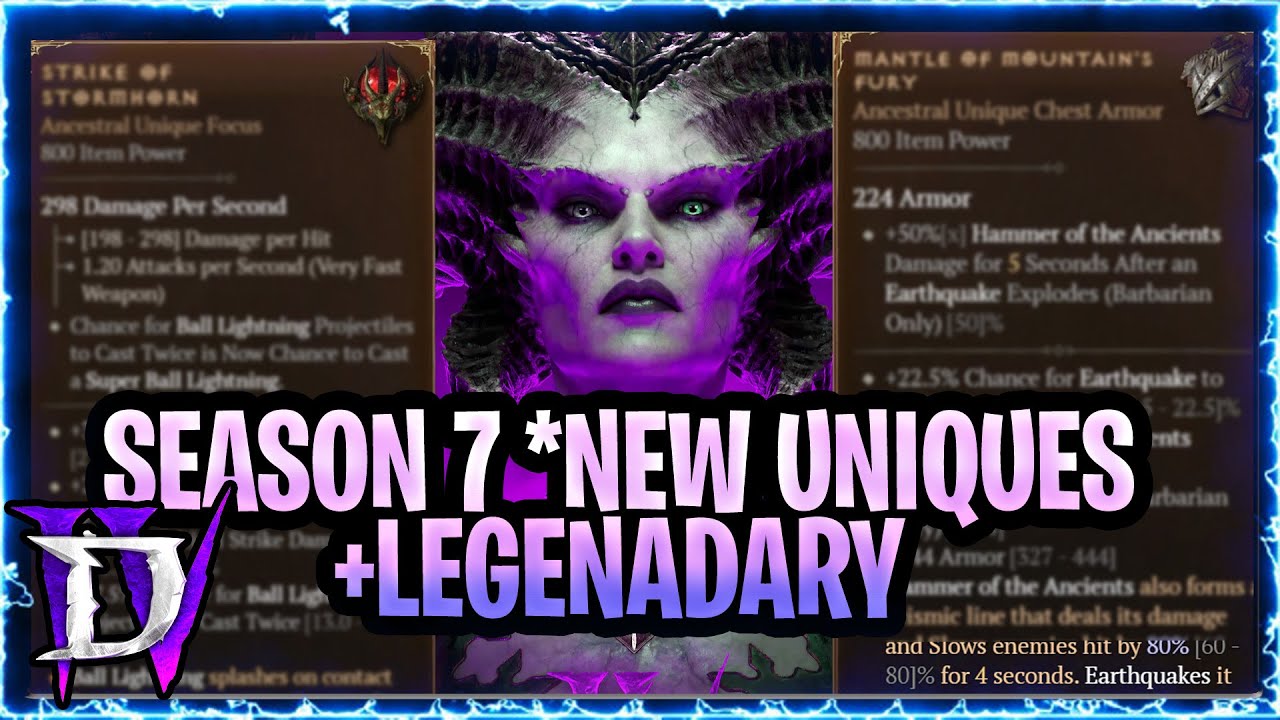 Diablo 4 Season 7 New Uniques And Legendary Items : All Classes - YouTube