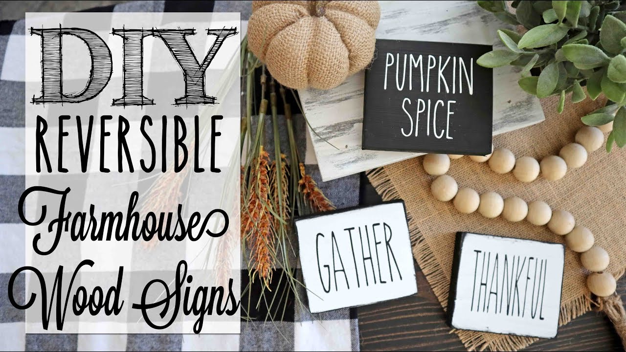 DIY Reversible Fall Farmhouse Mini Wood Signs | Rae Dunn Inspired - YouTube