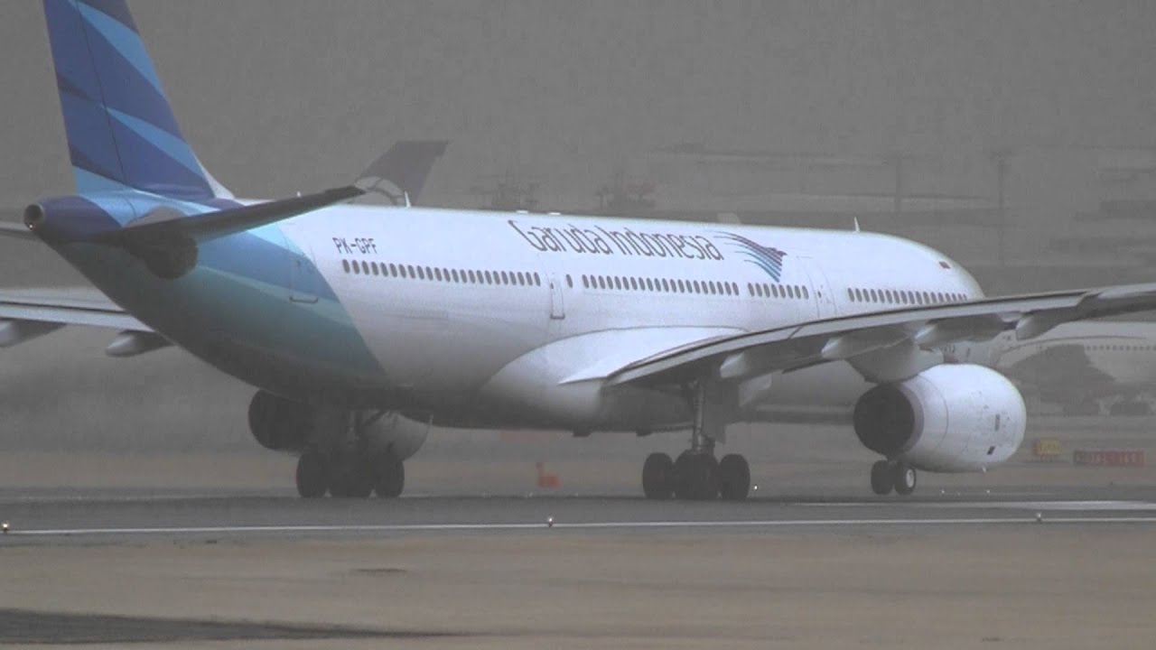 Storm!! Garuda Indonesia Airbus A330-300 Take off at Narita - YouTube