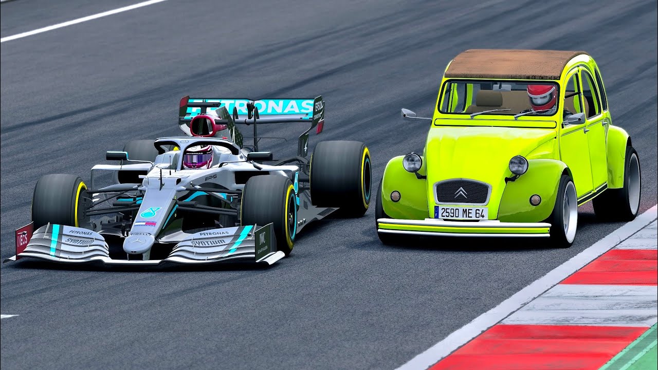 Mercedes F1 2020 vs Citroen 2CV F1 Engine at Red Bull Ring - YouTube