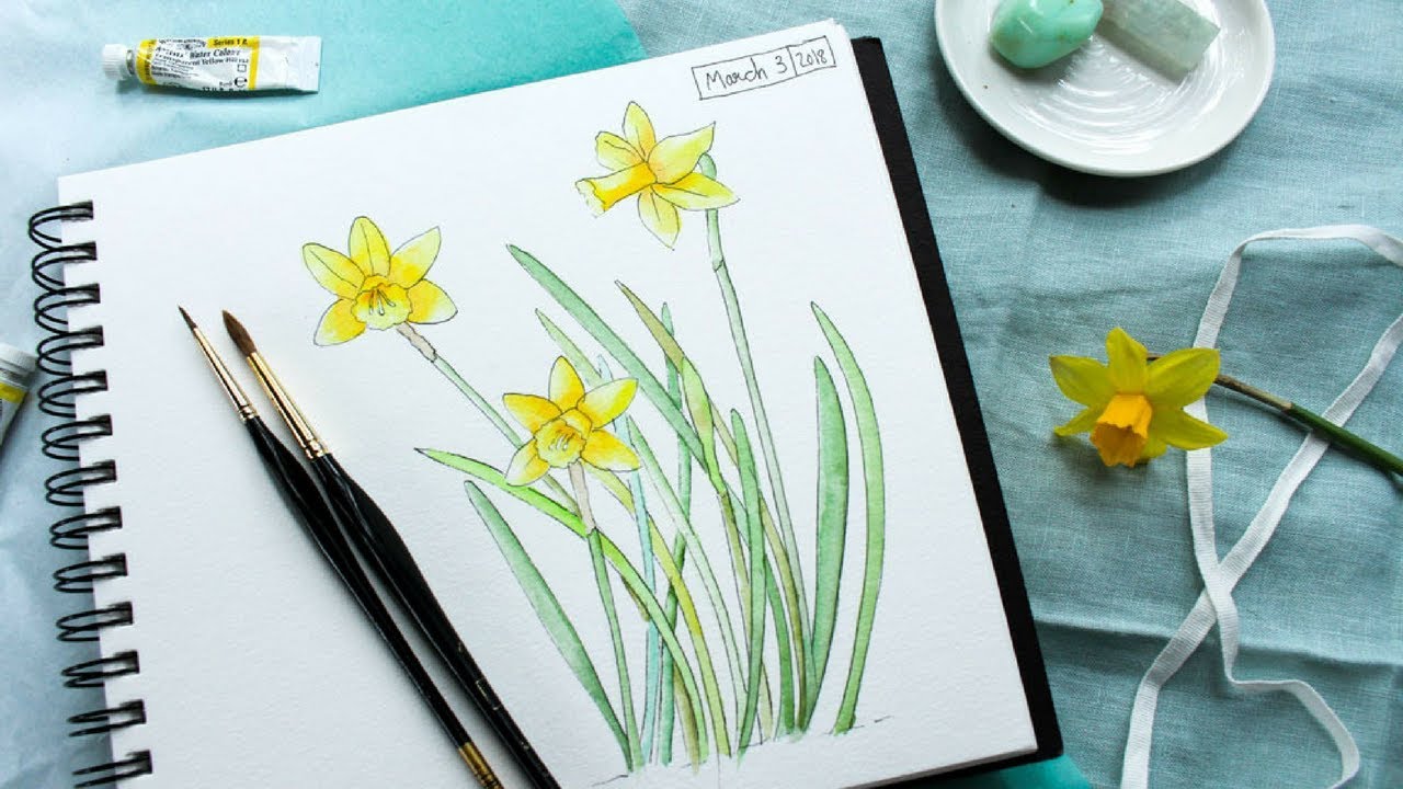 How to Draw & Paint Spring Flowers | Daffodils - YouTube