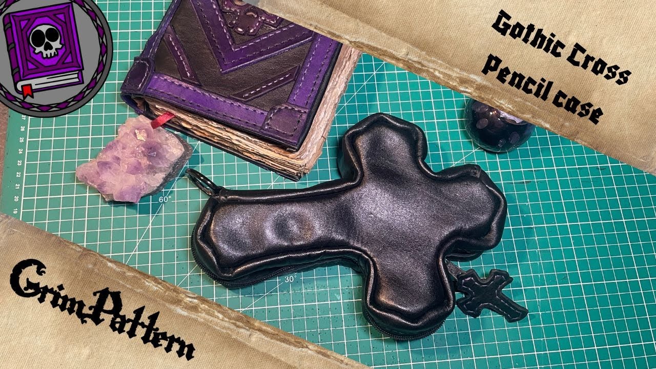 The Gothic Cross Pencil case - leather pattern tutorial - YouTube