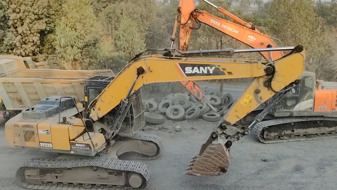 TATA Hitachi and SANY SY 225 amazing 🤩😍🤩 video quarry works Tata - YouTube